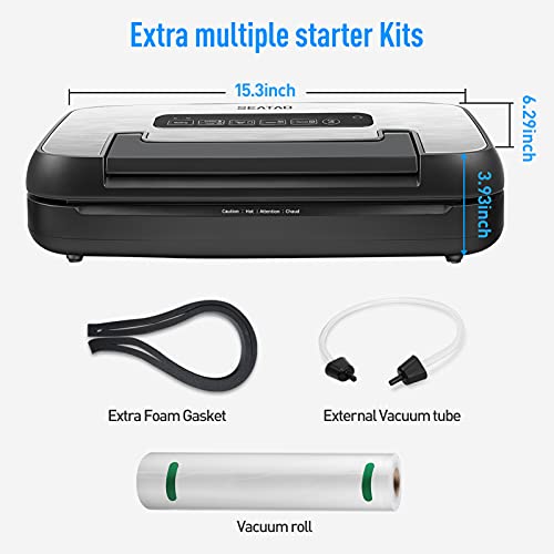 SEATAO VH5156 Vacuum Sealer, Handle Lock Design, Over 200 Continuous Uses Without Overheating, 80kpa Multifunctional Commercial and Home Vacuum Food Sealer Vacuum Sealers with Built-In Roll Storage and Cutter Starter Kit