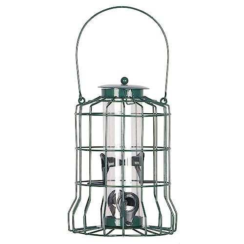 ISALRAY Outdoor Hanging Wild Bird Feeder Cage Squirrel Proof with Large PC Tube Metal Seed Guard Feeder
