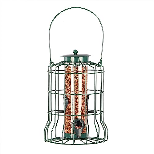 ISALRAY Outdoor Hanging Wild Bird Feeder Cage Squirrel Proof with Large PC Tube Metal Seed Guard Feeder