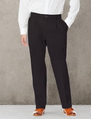 Dockers Men's Relaxed Fit Signature Khaki Lux Cotton Stretch Pants-Pleated, Black, 38W x 30L