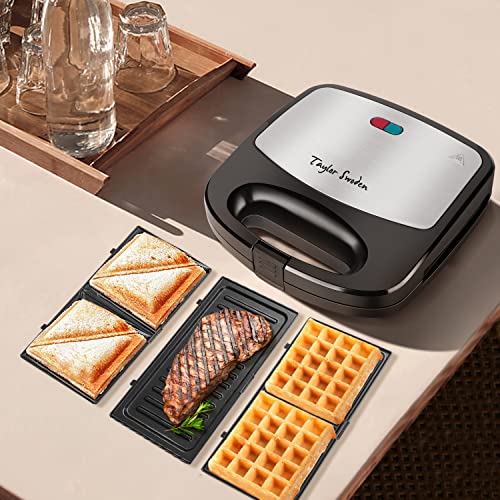 Taylor Swoden Sandwich Maker 3 in 1,Compact Waffle Maker with Removable Plates,Electric Panini Press Grill with Non-Stick Plates, LED Indicator Lights, Cool Touch Handle, Anti-Skid Feet