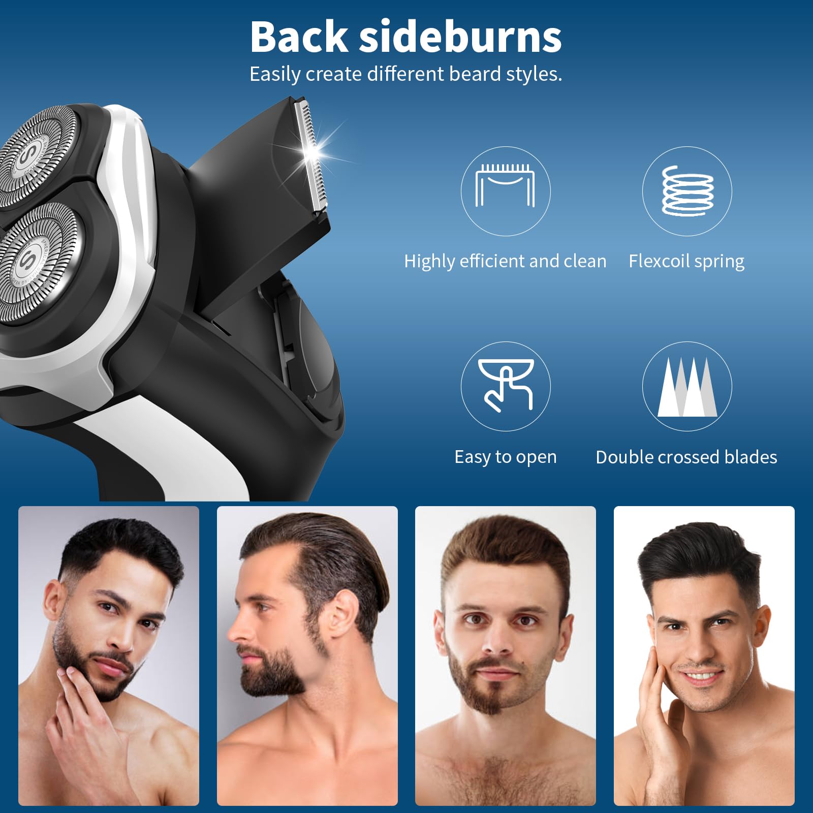 SweetLF Electric Razor for Men, 3 Blades, IPX7 Waterproof, USB Rechargeable, Wet & Dry Shaving, 4D Rotary Head, Pop-up Trimmer, SWS7105 [Upgrade], Black