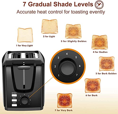 Toaster 2 Slice Wide Slot Best Rated Prime Black Toasters the Best 2 Slice Wide for Bagel Bread Waffle Two Slice Toaster with 7 Bread Shade Settings and Bagel, Defrost, Cancel Function Tosterster 2 Slices with Removable Crumb Tray