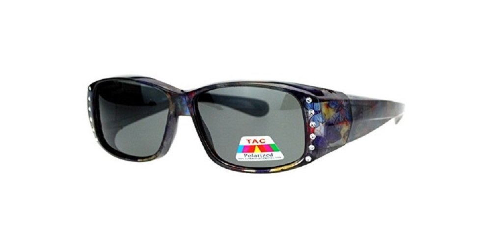 Polarized Rhinestone Fit Over Lens Cover Sunglasses - Purple Butterfly