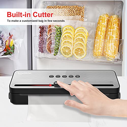 Bonsenkitchen Vacuum Packing Machine for Foods, Vacuum Sealer with Built-in Cutter for Both Wet and Dry Foods, Vacuum Roll Bags Included