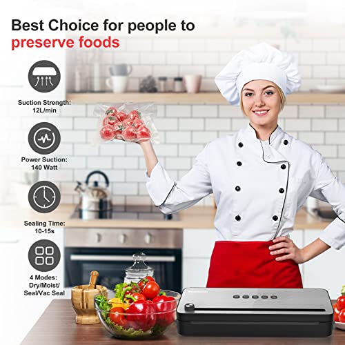 Bonsenkitchen Vacuum Packing Machine for Foods, Vacuum Sealer with Built-in Cutter for Both Wet and Dry Foods, Vacuum Roll Bags Included