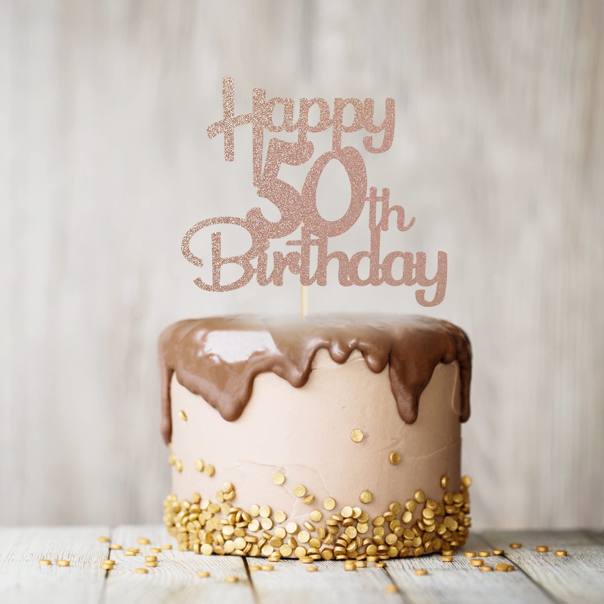 Sotpot Happy 50th Birthday Cake Topper Rose Gold Glitter 50th Cake Toppers 50 Birthday Cake Decorations Cheers to 50 Fabulous Party Cake Picks - 1 Pack