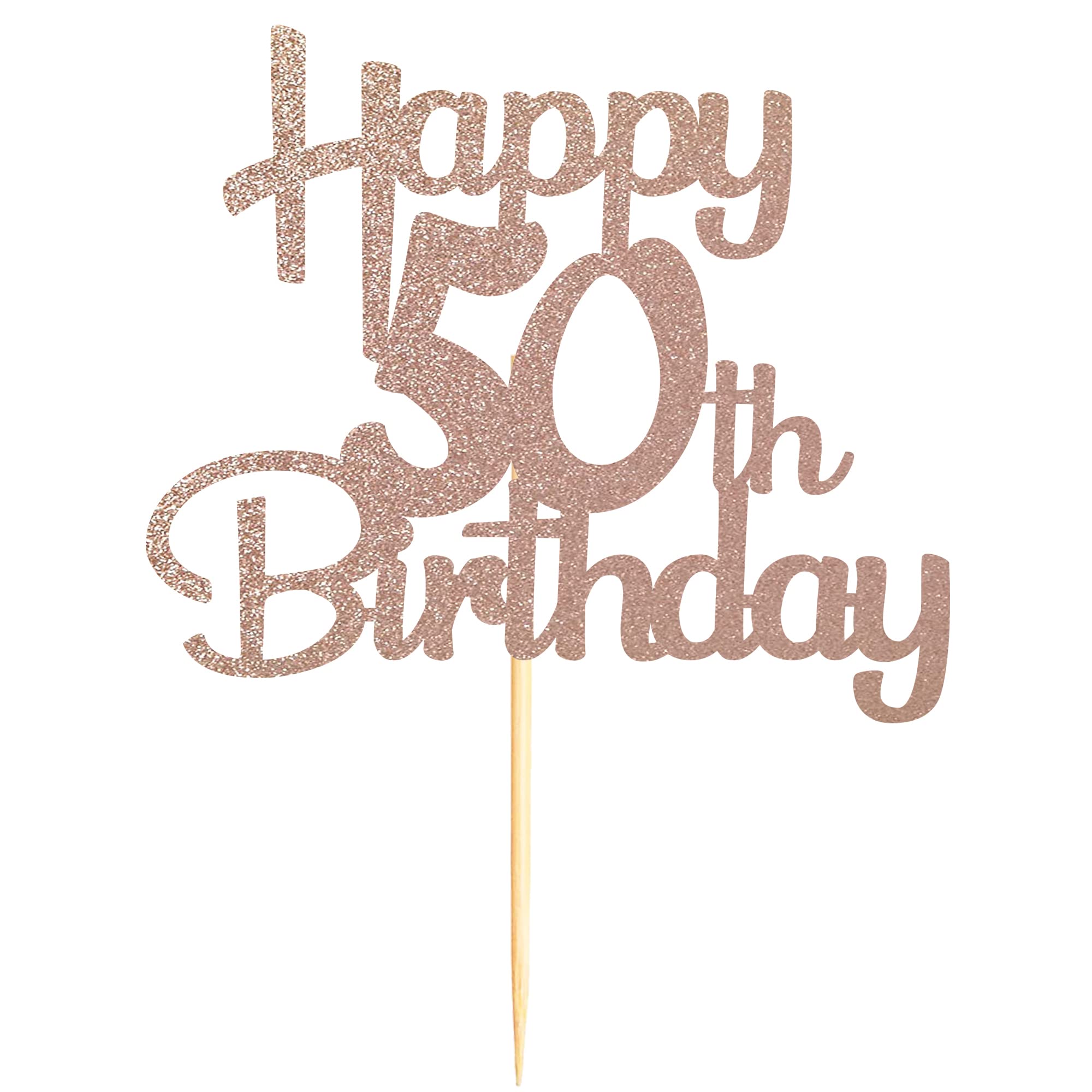 Sotpot Happy 50th Birthday Cake Topper Rose Gold Glitter 50th Cake Toppers 50 Birthday Cake Decorations Cheers to 50 Fabulous Party Cake Picks - 1 Pack