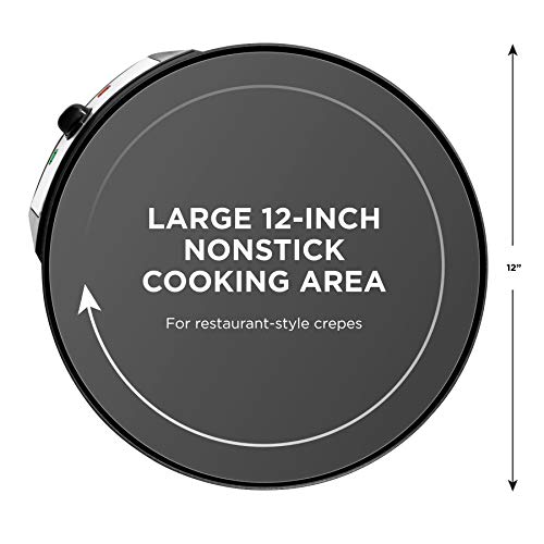 Chefman Electric Crepe Maker & Griddle, Precise Temperature Control Skillet for Perfect Brunch Blintzes, Pancakes, Eggs, Bacon, & Tortillas, 12" Nonstick Grill Pan, Includes Batter Spreader & Spatula
