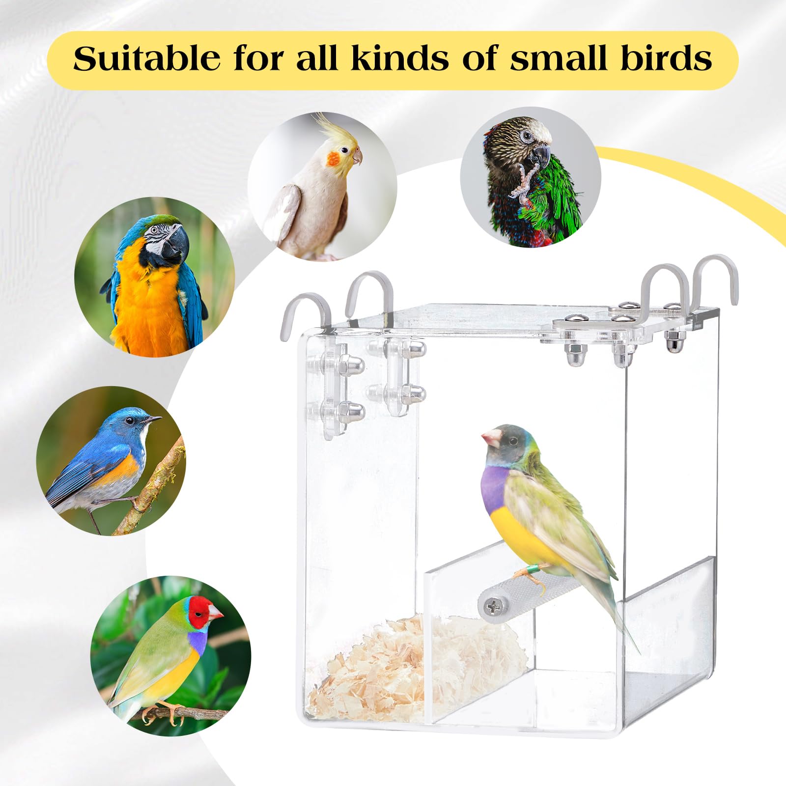 Ziliny 2 Pieces No Mess Bird Feeder for Cage Automatic Acrylic Bird Feeder Seed Food Catcher for Parakeet Canary Cockatiel Parrot Finch Canary 5.1 x 5.1 x 4.3 Inches