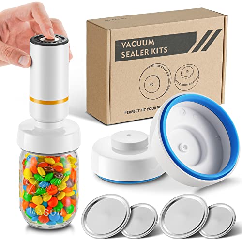 Electric Mason Jar Vacuum Sealer - Food Vacuum Saver Can Sealer Jar Seal Pump Kit Accessories for Wide and Regular Mouth Mason Jars Compatible with FoodSaver Vacuum Canning Sealer Machine Attachment