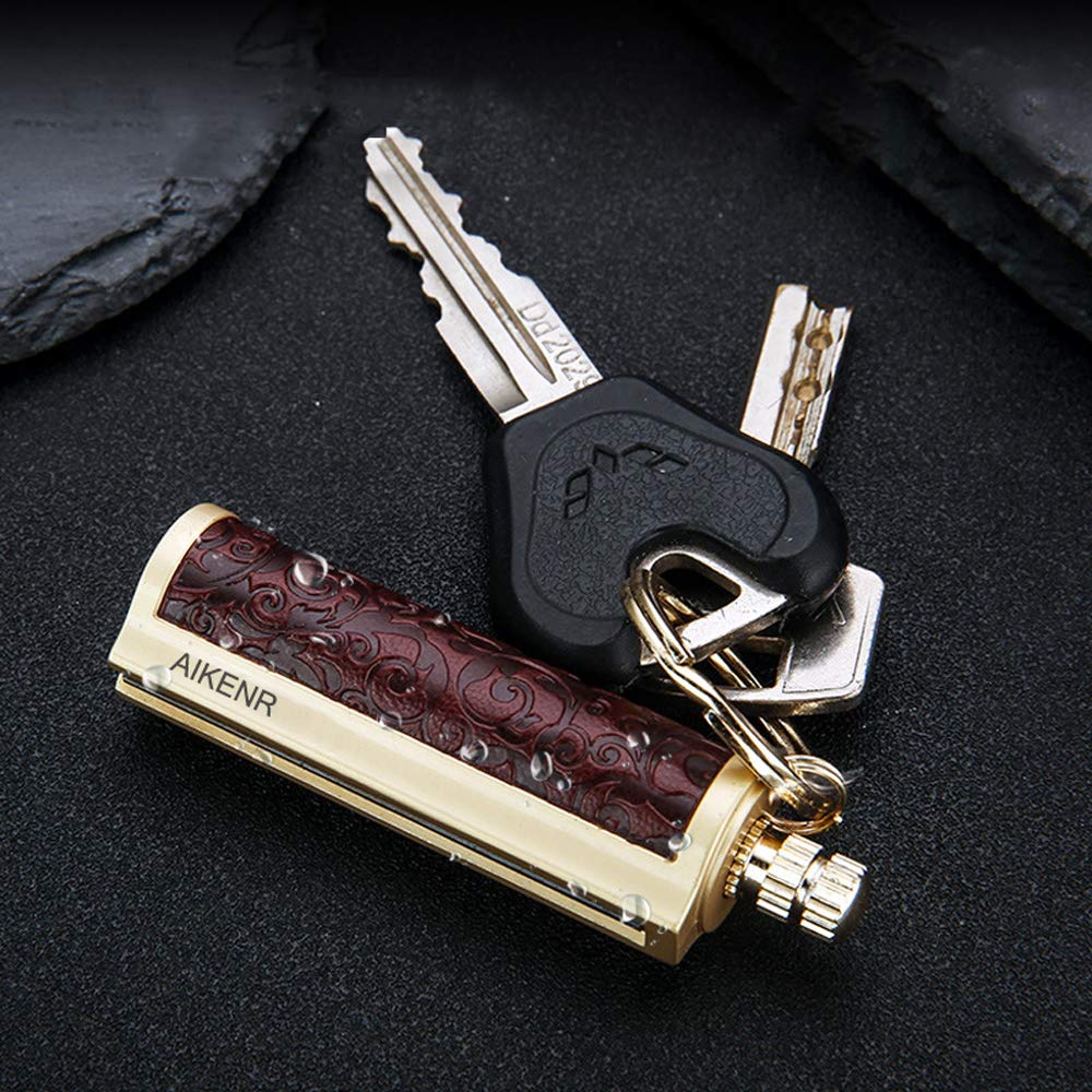 BOLLAER Keychain Matchstick Fire Starter, Permanent Metal Match Flint Lighter Waterproof Matchstick Survival Flint Fire Starter for Camping Emergency Surviva (Brown)
