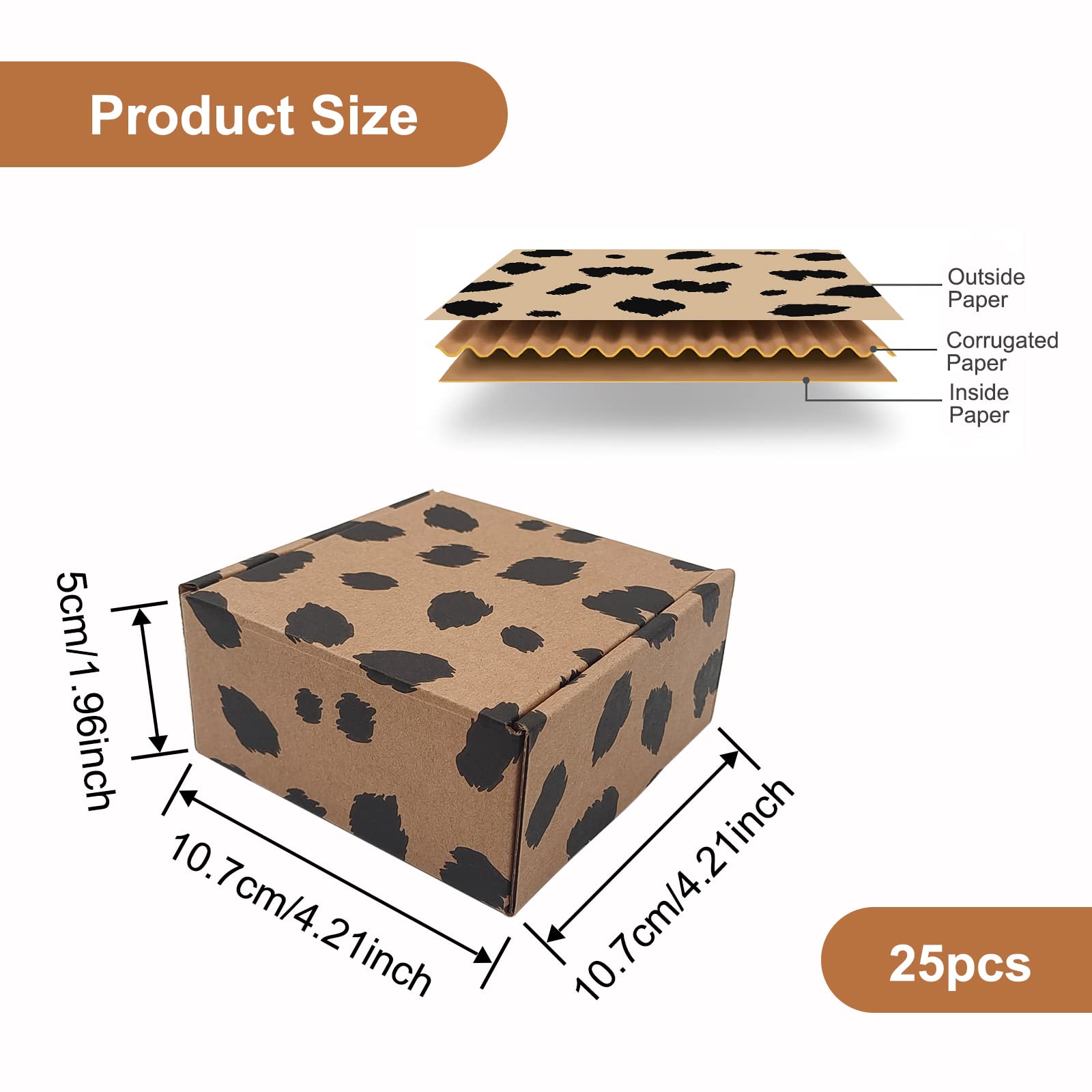 25 Pack Leopard Small Shipping Boxes, 4 x 4 x 2 inches Recyclable Corrugated Cardboard Boxes,Leopard Print Cute Mailing Box for Packaging Small Business Moving Jewelry Gift, Storing, Packing Mailer
