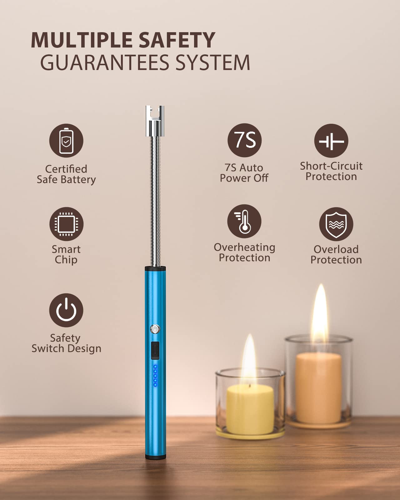 RONXS Lighter Electric Lighter Rechargeable Arc Type C Candle Lighters with LED Battery Display, Flexible Neck Windproof Flameless Plasma Long Lighters for Candle BBQ Camping (Red&Blue)