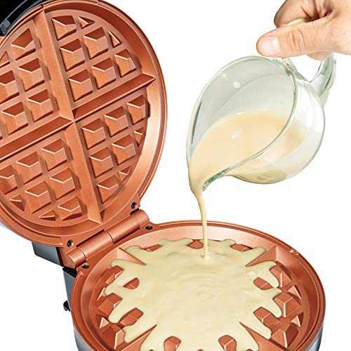 Hamilton Beach Belgian Waffle Maker with Non-Stick Copper Ceramic Plates, Browning Control, Indicator Lights, Stainless Steel (26081)