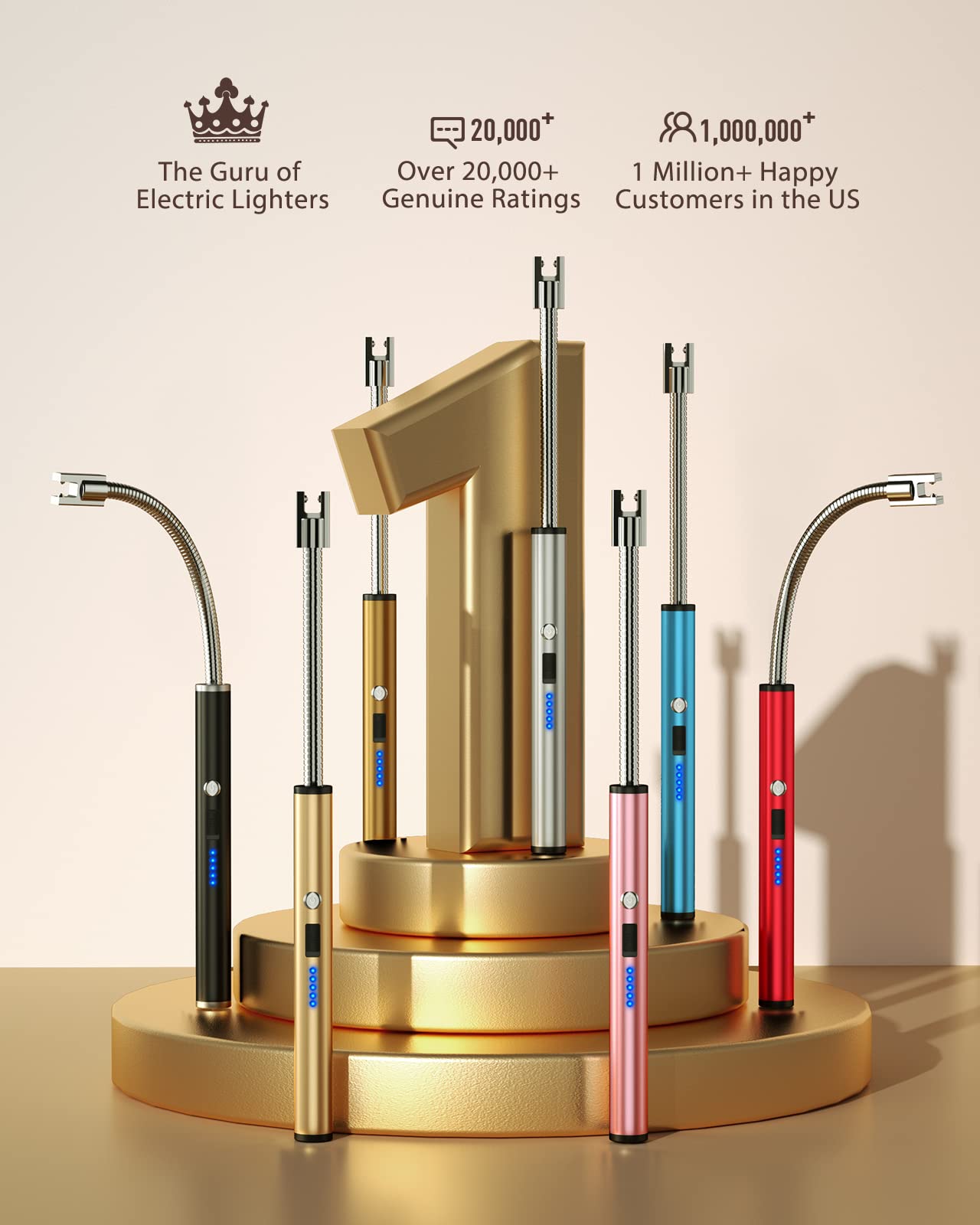 RONXS Lighter Electric Lighter Rechargeable Arc Type C Candle Lighters with LED Battery Display, Flexible Neck Windproof Flameless Plasma Long Lighters for Candle BBQ Camping (Red&Blue)