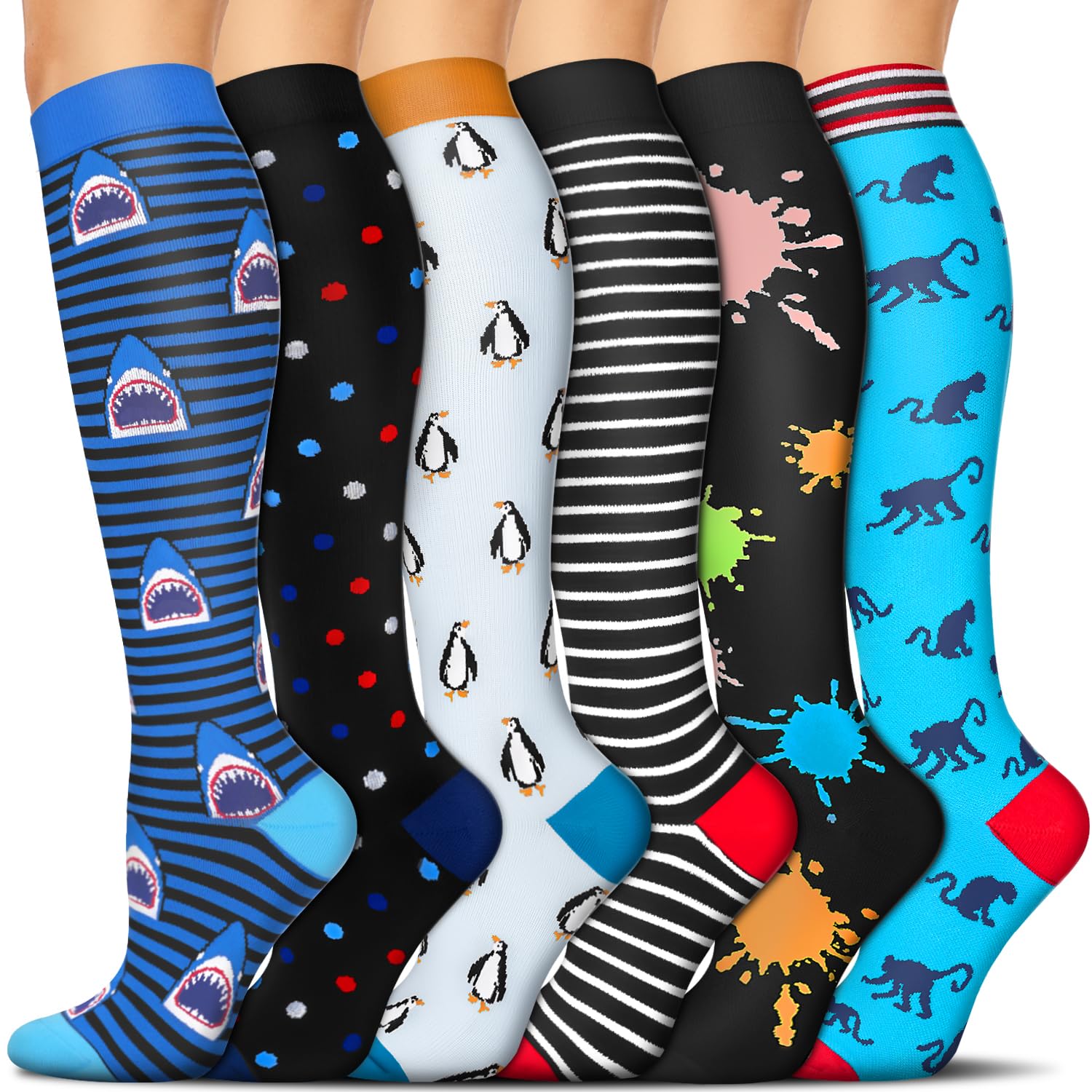 SunFeeling 6 Pairs Compression Socks for Women & Men Circulation, 20-30mmHg is Best Support for Running,Athletic,Sports,Small-Medium