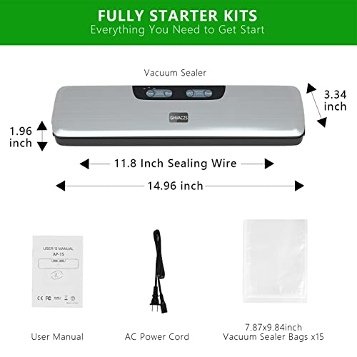 Vacuum Sealer Machine, GHVACZS Lightweight Food Vacuum Sealer Compact Machine for Food Preservation, Automatic Food Sealer Saver Vacuum Machine Easy to Use, Clean and Storage for Home Kitchen (GHVACZS Silver)
