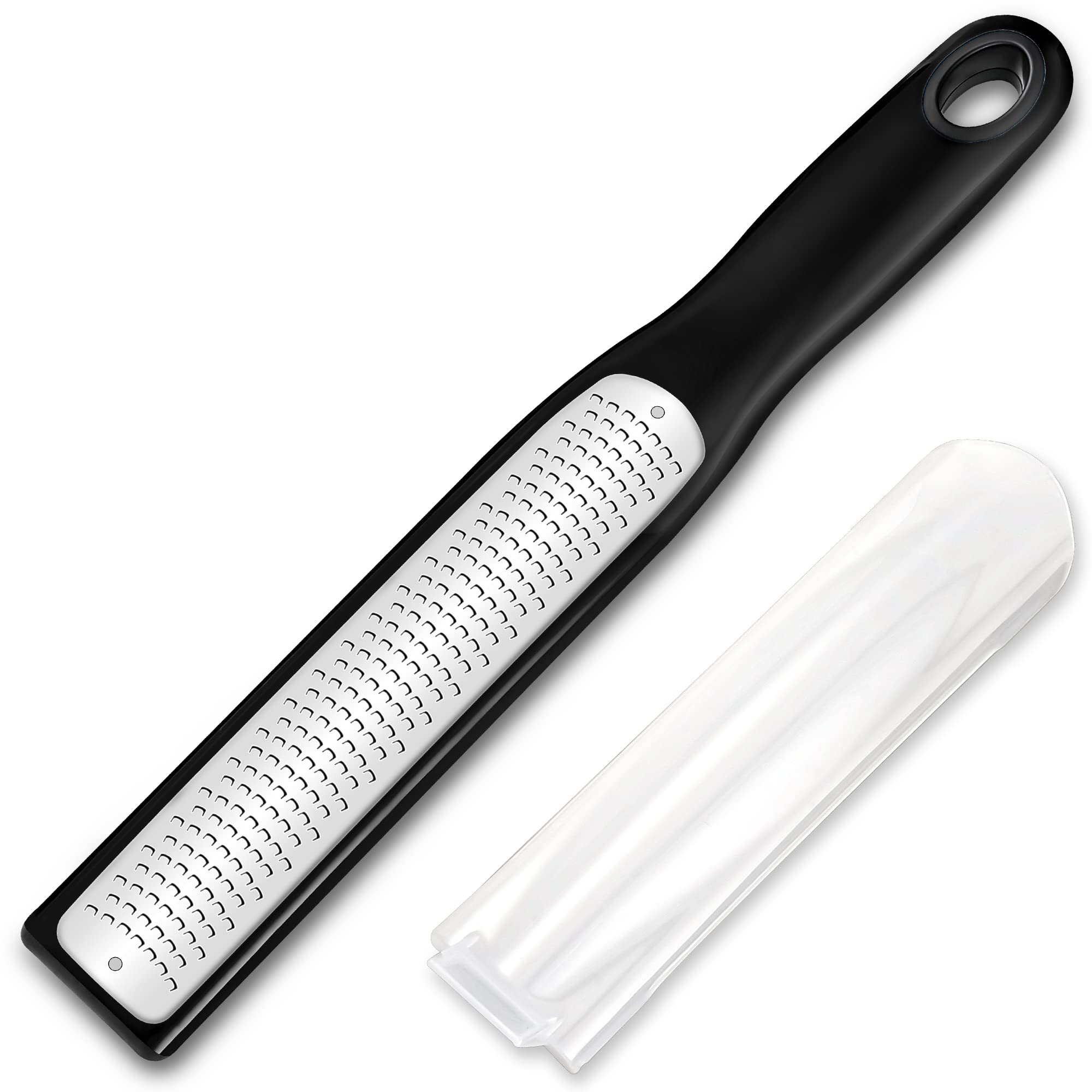 Urbanstrive Cheese Grater With Handle, Lemon Zester Graters for Kitchen Stainless Steel, Hand Grater for Ginger Garlic Nutmeg Chocolate Fruits Vegetables, Sharp, Non-Slip Handle & Foot, Black