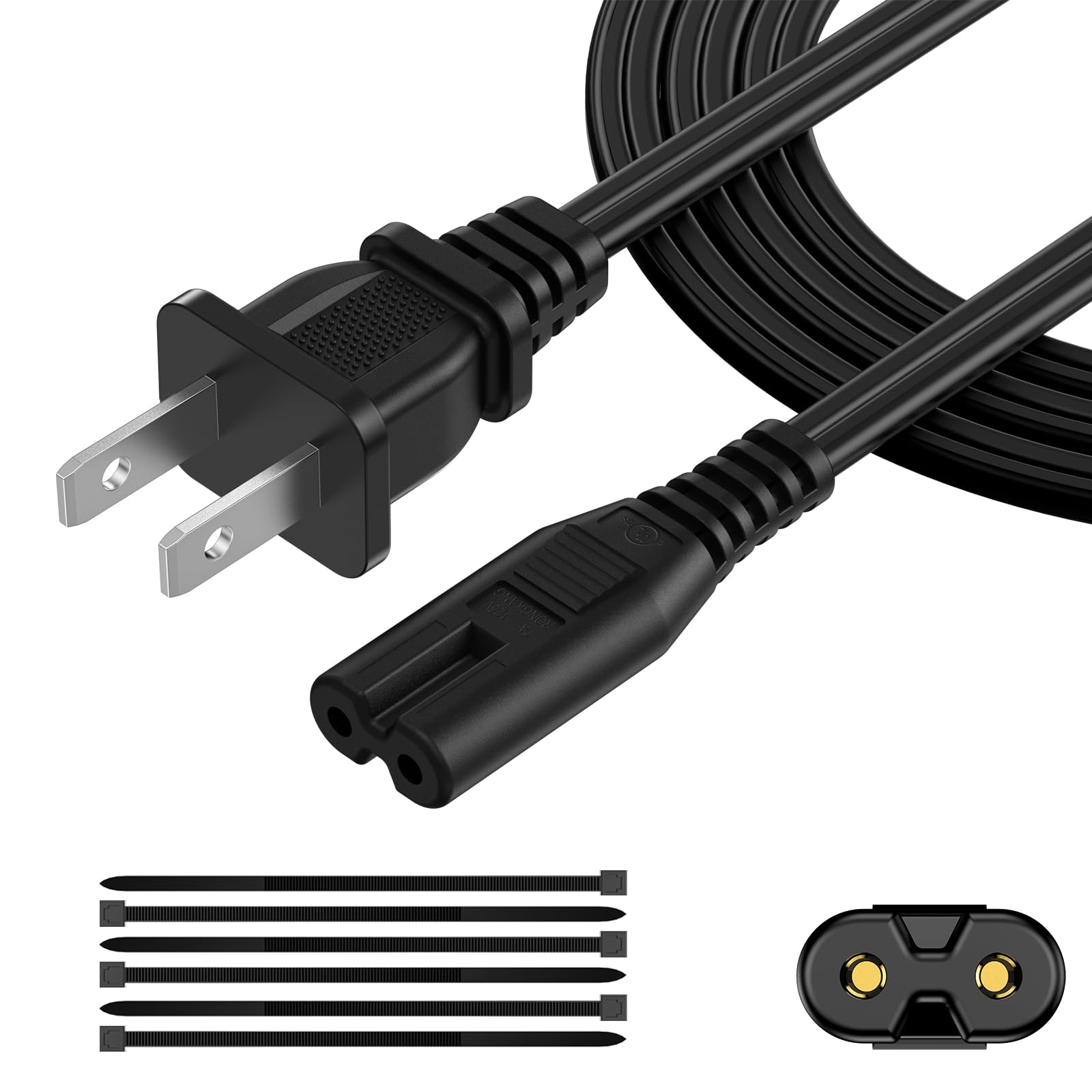 AC Power Cord 30FT(1 Pack), 2 Prong TV Power Cord, Power Supply Cable Replacement for Xbox One S, Xbox One X, Xbox Series X, PS3, PS4, PS5, Compatible for Printer, Monitor, Sound Bar, Game Console
