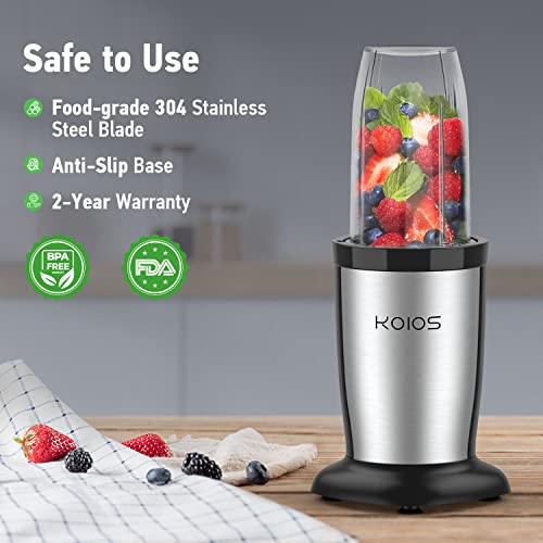 KOIOS 850W Bullet Blender for Shakes and Smoothies, 11 Pieces Personal Smoothie Blenders for Kitchen, Small Cup Grinder with 2 * 17Oz To-Go Cups and Spout Lids, BPA Free, Pulse Technology (Black)