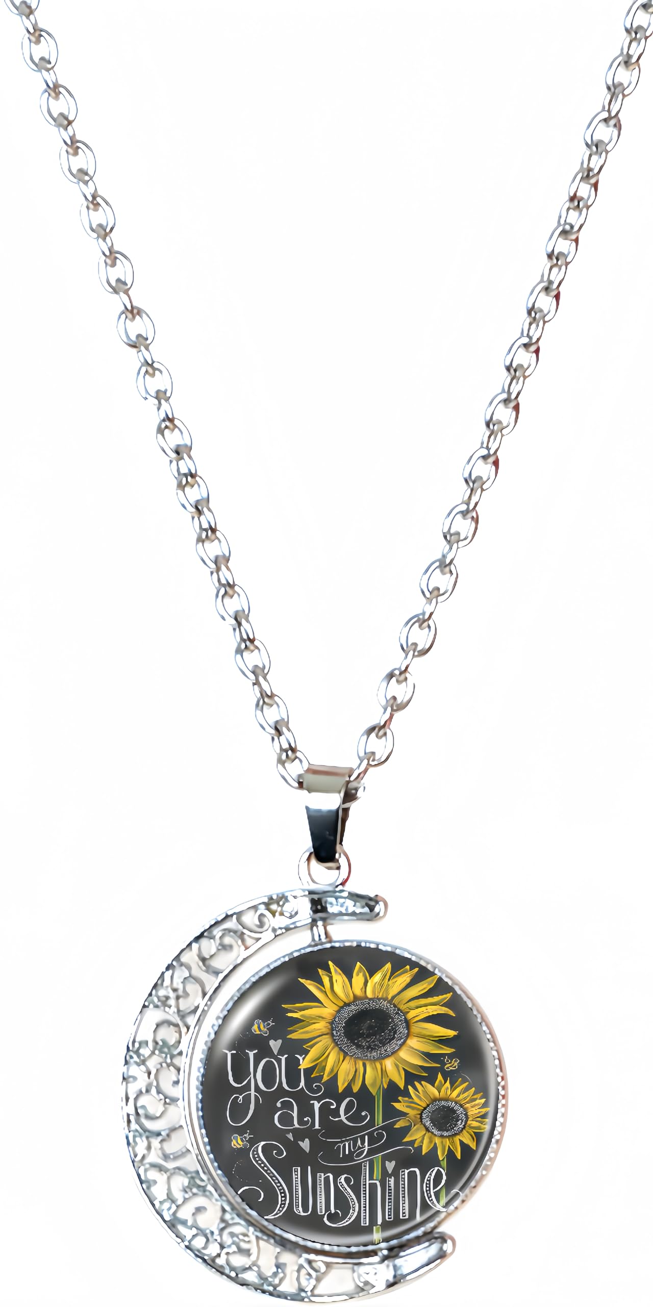 DEQIYIJI Sunflower Gifts For Women Moon Pendant Necklace Jewelry Inspirational Stuff Silver