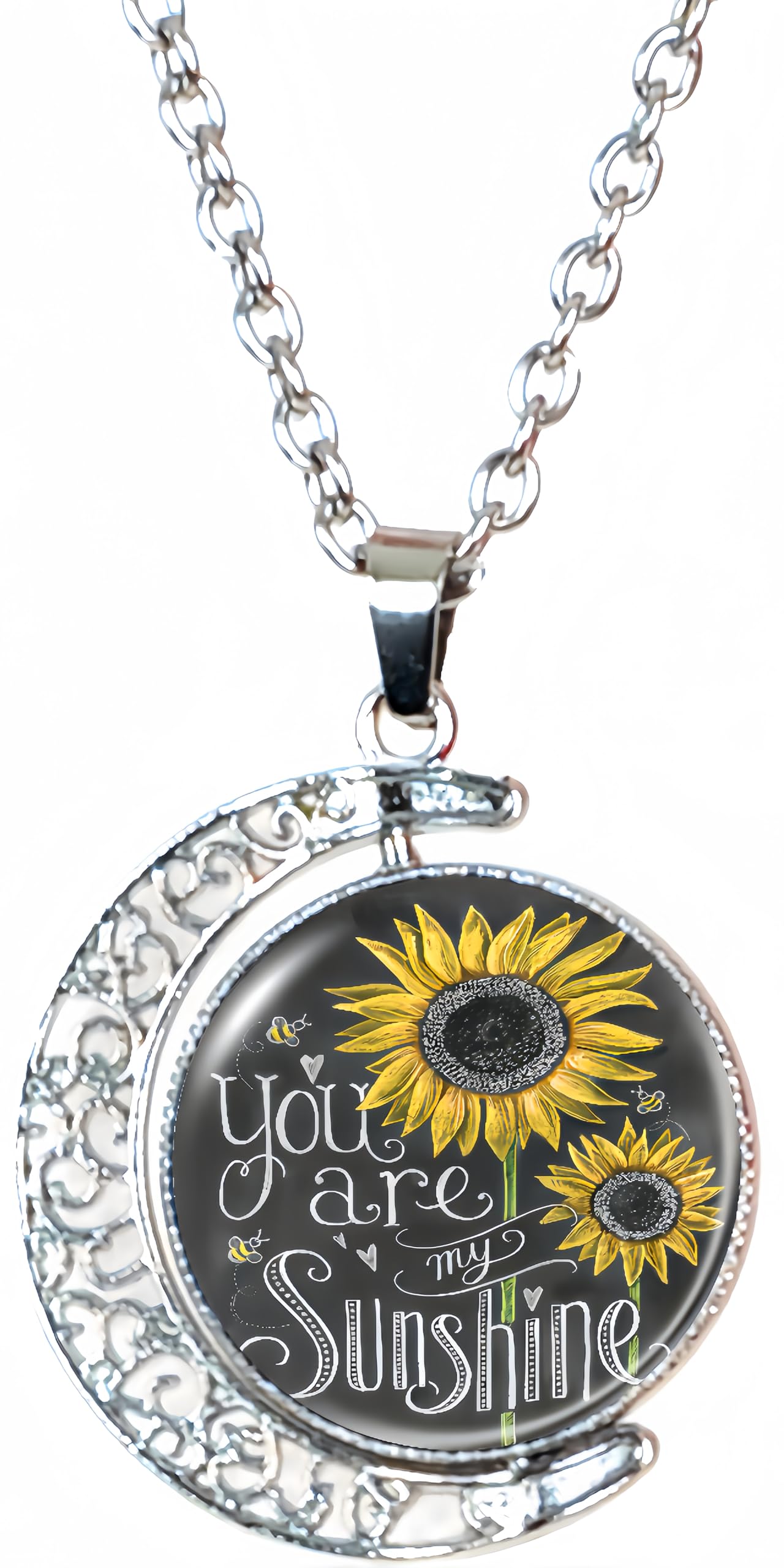 DEQIYIJI Sunflower Gifts For Women Moon Pendant Necklace Jewelry Inspirational Stuff Silver