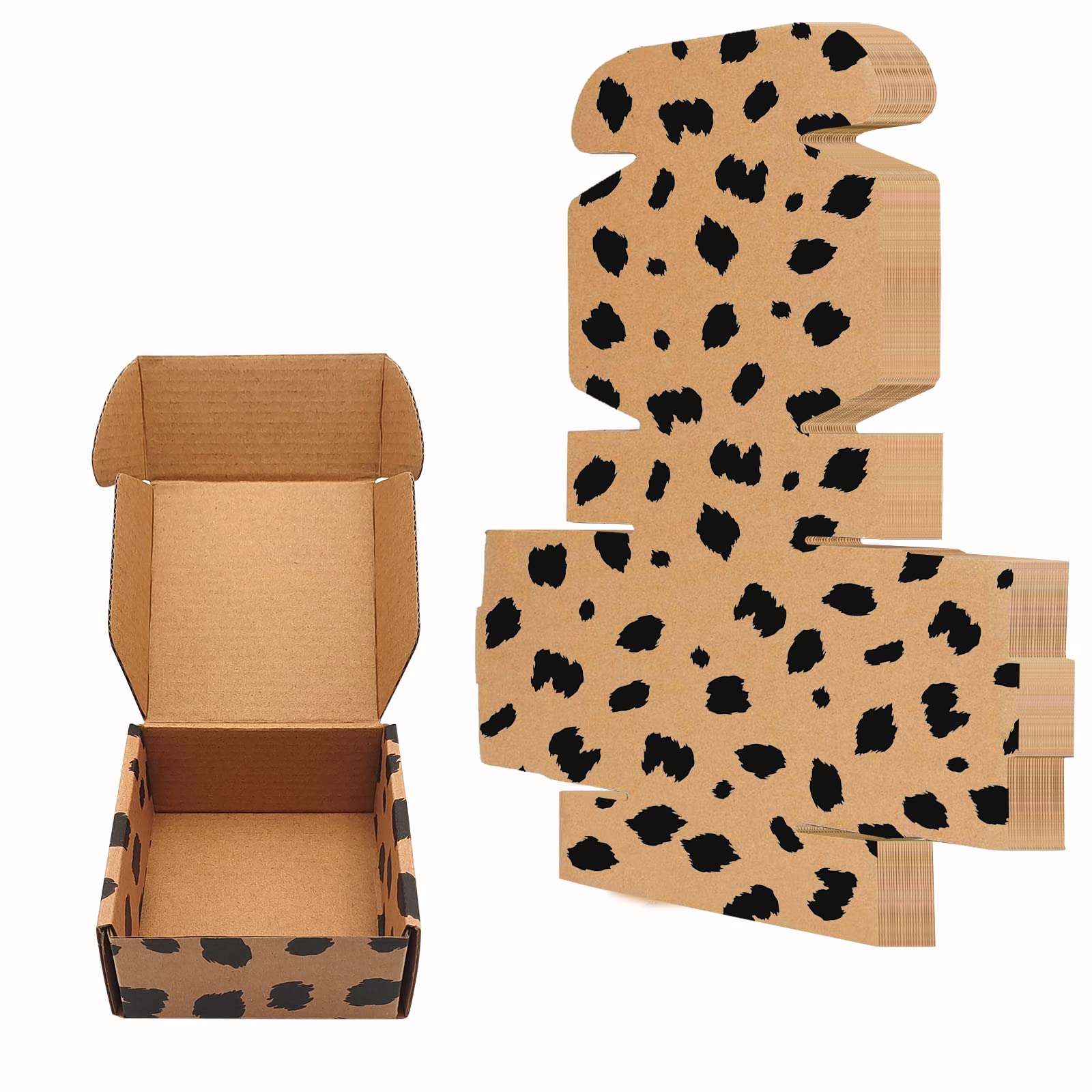 25 Pack Leopard Small Shipping Boxes, 4 x 4 x 2 inches Recyclable Corrugated Cardboard Boxes,Leopard Print Cute Mailing Box for Packaging Small Business Moving Jewelry Gift, Storing, Packing Mailer