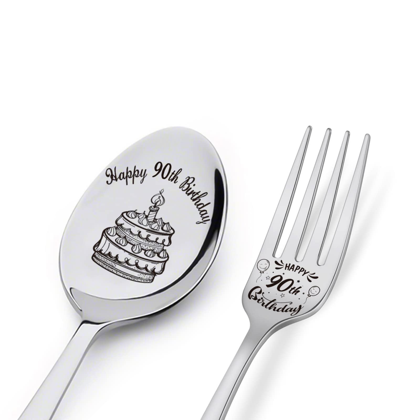 Happy 90th Birthday Spoon&Fork Gifts Engraved Spoon&Fork Personalized Birthday Gifts for Grandpa Dad Husband Uncle Friend