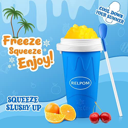 RELPOMĀ® Slushie Maker Cup, TIK TOK Magic Quick Frozen Smoothies Cup, Cooling Cup, Double Layer Squeeze Slushy Maker Cup, Cool Stuff Birthday Gifts for Kids (Blue)