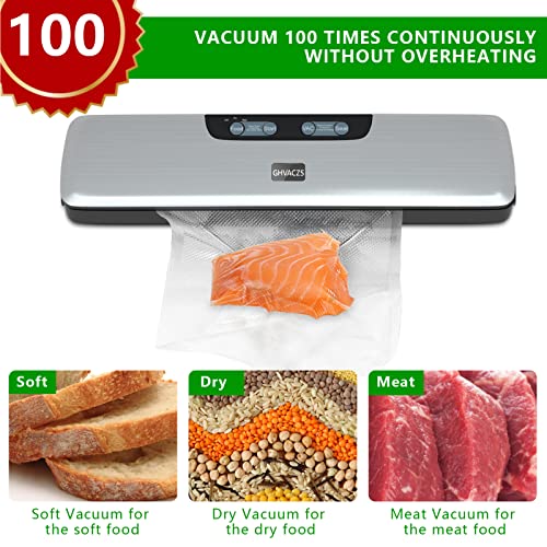 Vacuum Sealer Machine, GHVACZS Lightweight Food Vacuum Sealer Compact Machine for Food Preservation, Automatic Food Sealer Saver Vacuum Machine Easy to Use, Clean and Storage for Home Kitchen (GHVACZS Silver)