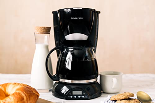 Mixpresso 8-Cup Drip Coffee Maker Programmable, Coffee Pot Machine Including Reusable And Removable Coffee Filter, Black Electric Coffee Maker