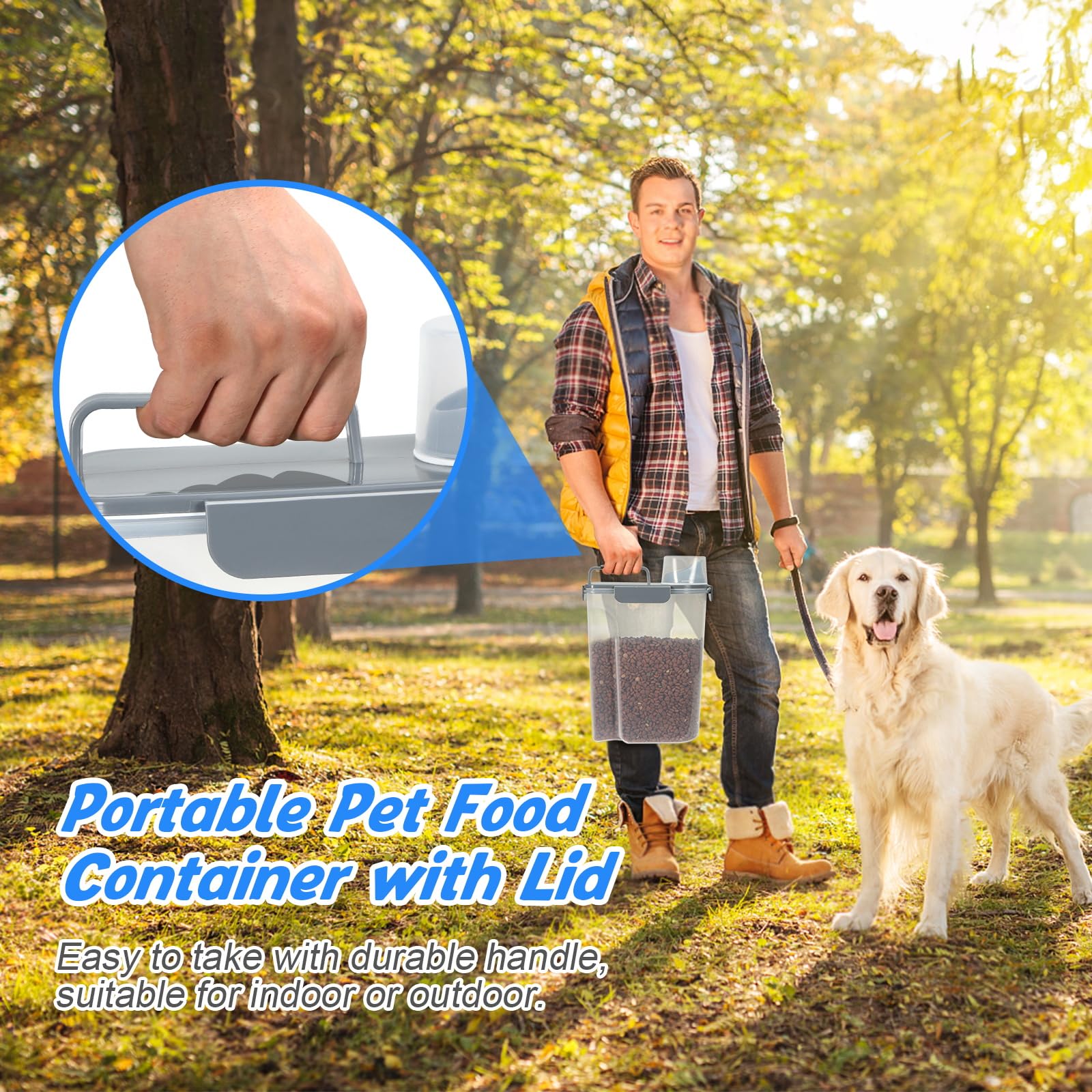 TBMax Large Cat Food Storage Container, Portable Dog Food Container with Upgraded Large Spout and Cup, Travel Pet Food Storage Dispenser for Small Animal Kibble Storage, Bird Seed Container - Grey