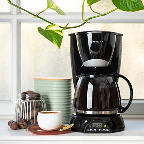 Mixpresso 8-Cup Drip Coffee Maker Programmable, Coffee Pot Machine Including Reusable And Removable Coffee Filter, Black Electric Coffee Maker