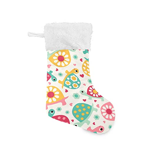 Kigai Christmas Stockings Cute Floral Sea Turtles Large Candy Stockings Stuffers Kids Cute Xmas Sock Decorations 1PC for Home Holiday Party 12" x18"