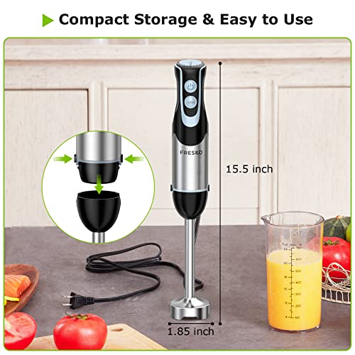 FRESKO Immersion Handheld Blender 500W with 700ml Beaker, 12-Speed & Turbo Mode Hand Blender Stick, 304 Stainless Steel Blades for Soup, Smoothie, Puree, Baby Food