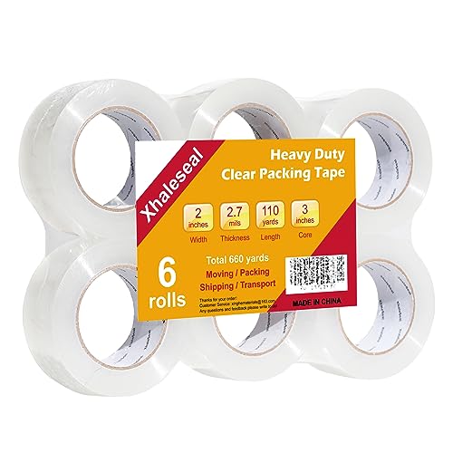 Xhaleseal Clear Packaging Tape 6 Rolls 2.7mils 2inch 110Yards Total 660yards 1980feet Refill Heavy Duty Packing Tape for Moving Shipping Packaging Boxes