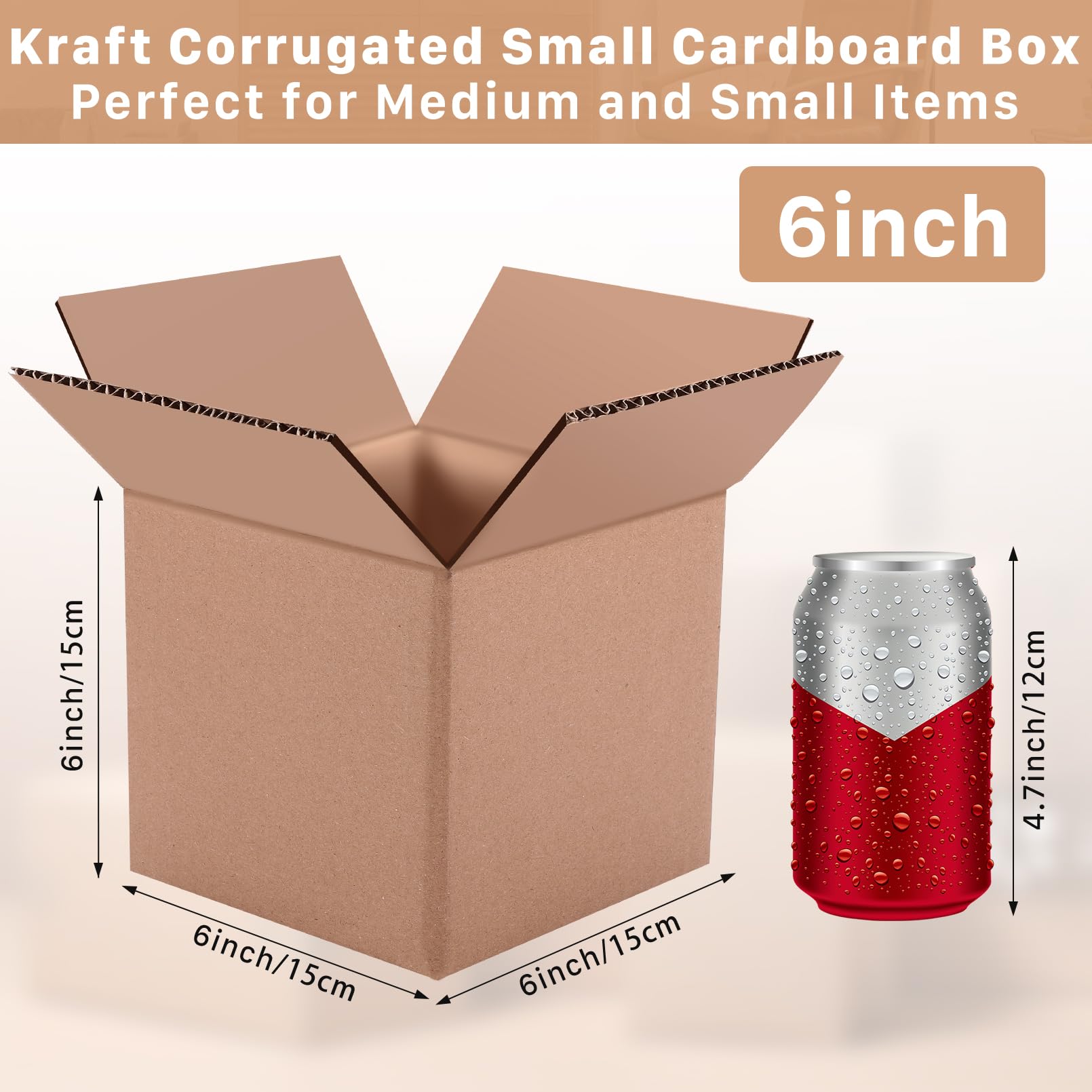 JEFHOMKIT 25 Pack Shipping Boxes 6x6x6 Inch,Small Shipping Boxes,Small Corrugated Cardboard Boxes,Cube Kraft Mailing Box,Kraft Corrugated Small Cardboard Boxes for Mailing Packing Small Business,Brown