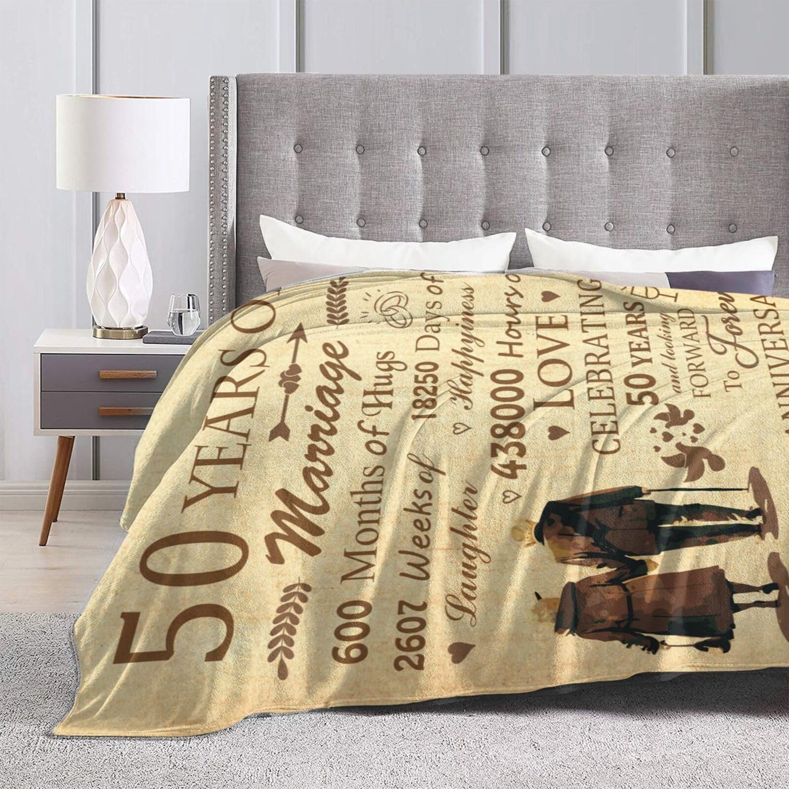 YANGZHI Happy 50th Wedding Anniversary Throw Blanket Home Decorative Love Blanket for Him Her Regalo Aniversario Couples