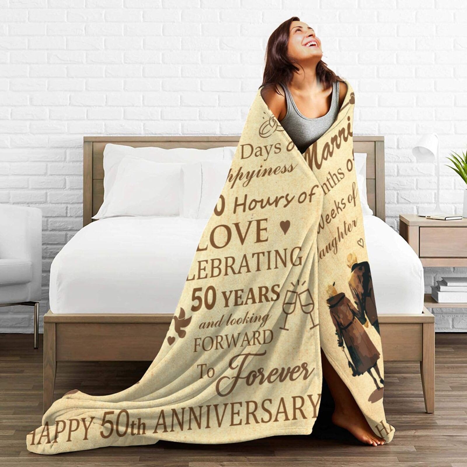 YANGZHI Happy 50th Wedding Anniversary Throw Blanket Home Decorative Love Blanket for Him Her Regalo Aniversario Couples
