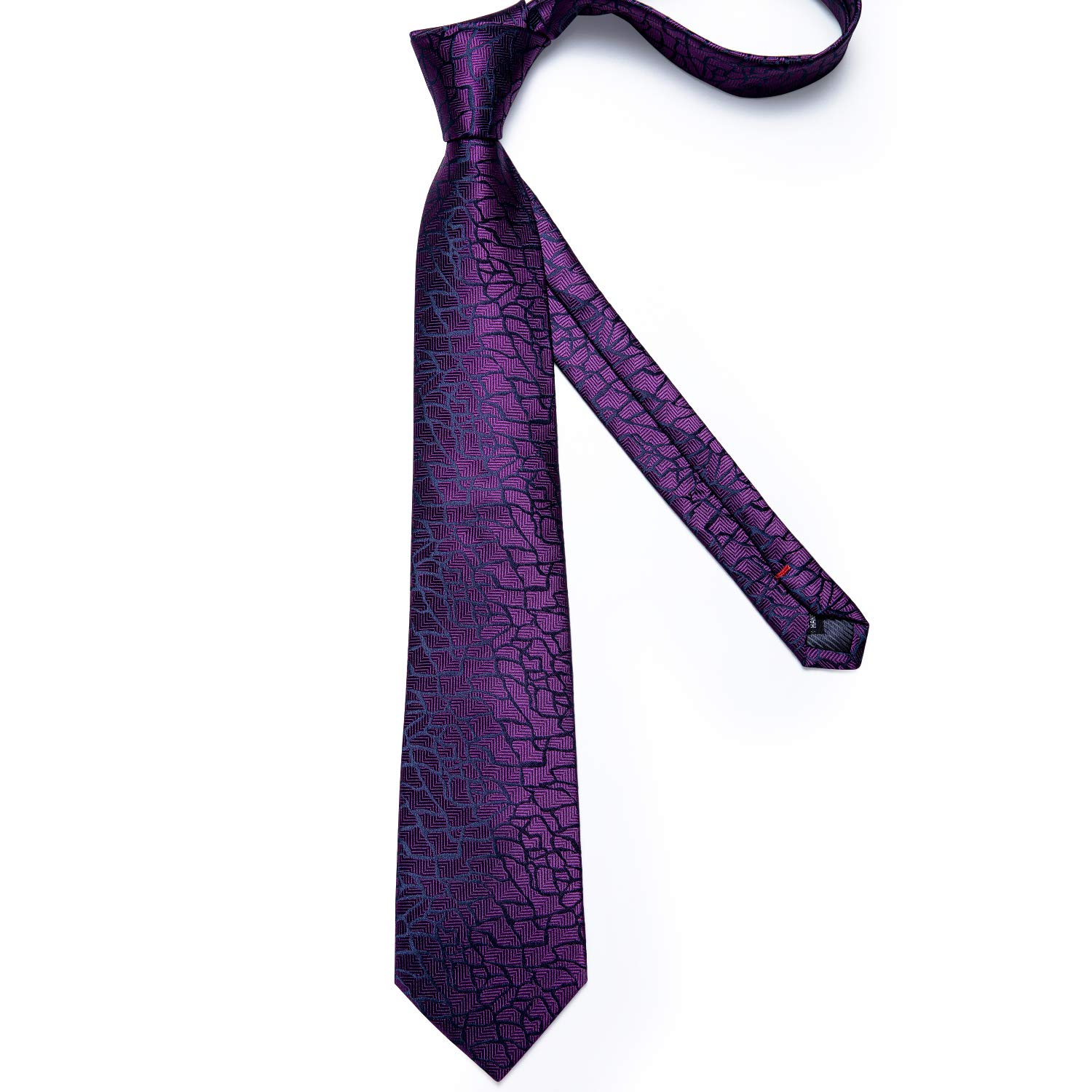 DiBanGu Plaid Ties for Men Silk Checkered Necktie and Pocket Square Cufflinks Tie Clip Set with Gift Box for Wedding Business, Purple and Black