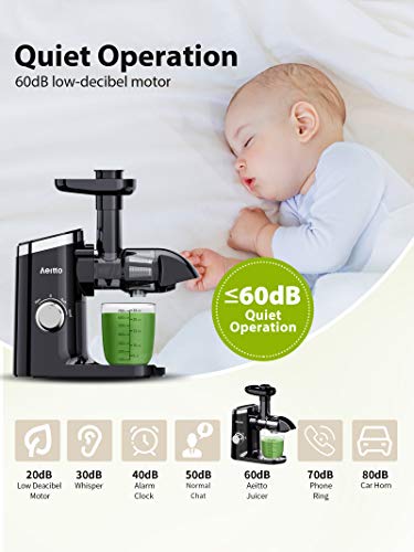 Slow Juicer,Aeitto Celery Juicer Machines,Masticating Juicer,Cold Press Juicer, Juice Extractor with 2-Speed Modes,Reverse Function & Quiet Motor for Vegetables And Fruits,Easy to Clean with Brush