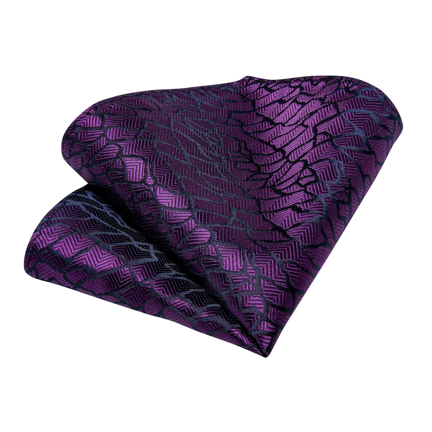 DiBanGu Plaid Ties for Men Silk Checkered Necktie and Pocket Square Cufflinks Tie Clip Set with Gift Box for Wedding Business, Purple and Black