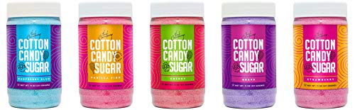 The Candery Cotton Candy Machine and Floss Bundle- Bright, Colorful Style- Sugar Free Candy, Sugar Floss, for Birthday Parties - Includes 5 Floss Sugar Flavors 12oz Jars and 50 Paper Cones & Scooper