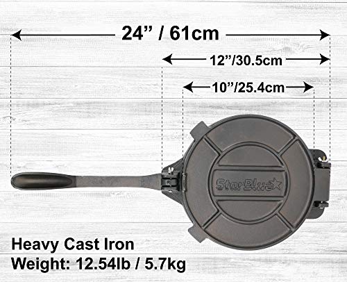 10 Inch Cast Iron Tortilla Press by StarBlue with FREE 100 Pieces Oil Paper and Recipes e-book - Tool to make Indian style Chapati, Flour Tortilla, Roti