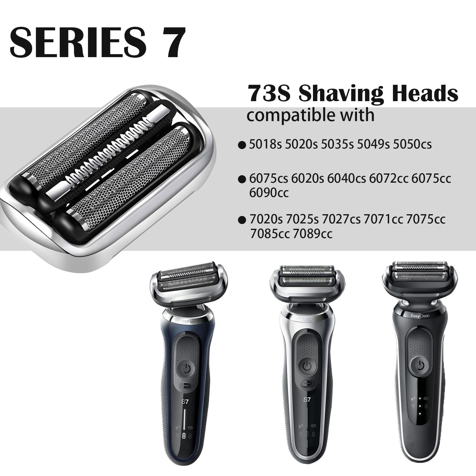 Euitent 73S for Braun Series 7 Replacement Head,73S Foil & Cutter Replace Blade Wet and Dry Suitable for Braun S7 ProSkin 7020s,7025s,7085cc,7089cc,Etc Silver (73S)