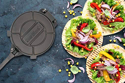 10 Inch Cast Iron Tortilla Press by StarBlue with FREE 100 Pieces Oil Paper and Recipes e-book - Tool to make Indian style Chapati, Flour Tortilla, Roti