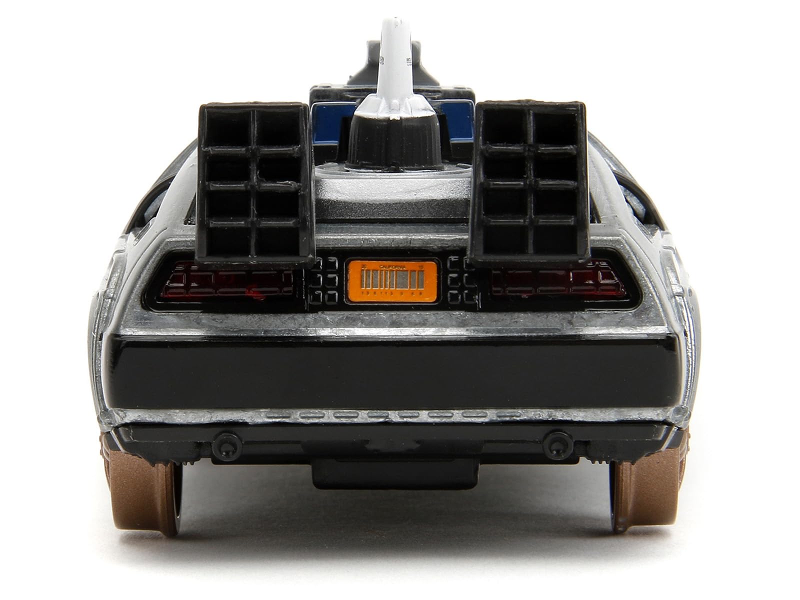 Delorean DMC (Time Machine) Brushed Metal Train Wheel Version Back to The Future Part III (1990) Movie Hollywood Rides Series 1/32 Diecast Model Car by Jada 34786