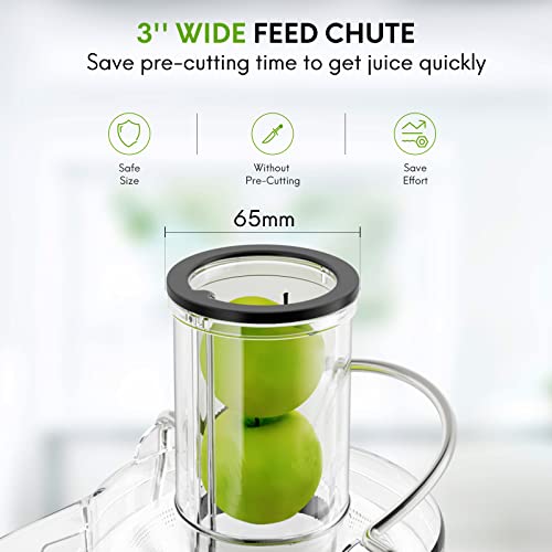 650W 3 Speeds Juicer Machines Vegetable and Fruit, Healnitor Centrifugal Juice Extractor with Big Mouth 3β Feed Chute, Easy to Clean, BPA-Free Compact Centrifugal Juice Maker, White