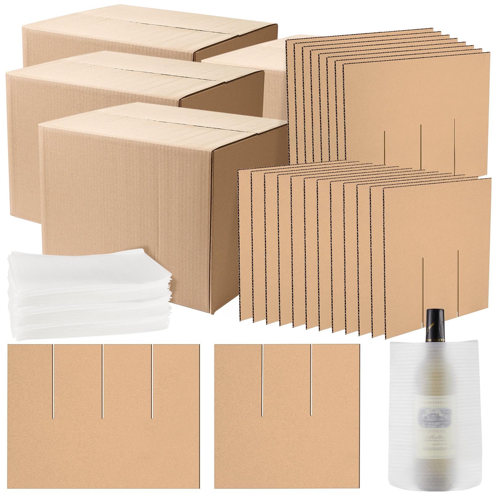 Leinuosen Moving Boxes Packing 16 x 12 x 12 Inch Divider Kits Included 10 Corrugate Dividers with 24 Foam Pouches for Shipping, Kitchen Moving Box Kit Dish Packing(4 Pack)